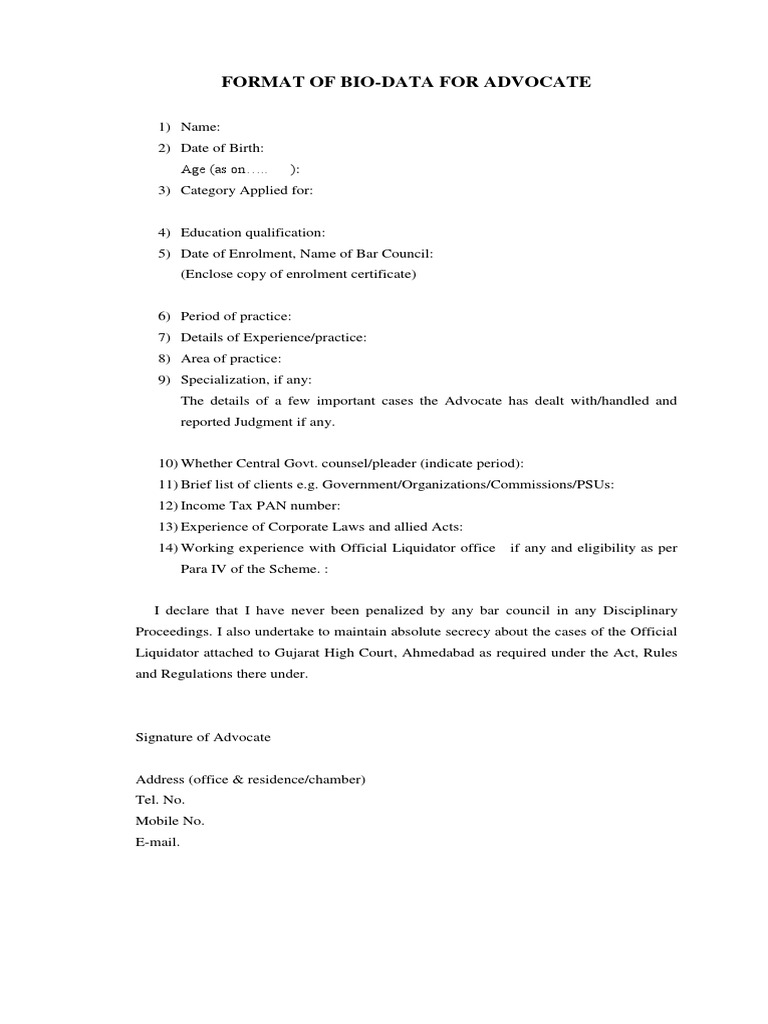 CV Format For Standing Council (Govt. Advocate) PDF | PDF | Advocate ...