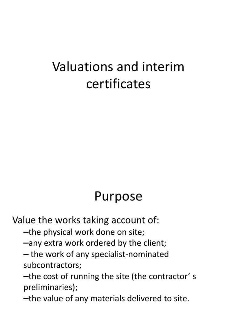 Valuations and Interim Certificates | PDF | Valuation (Finance) | Architect