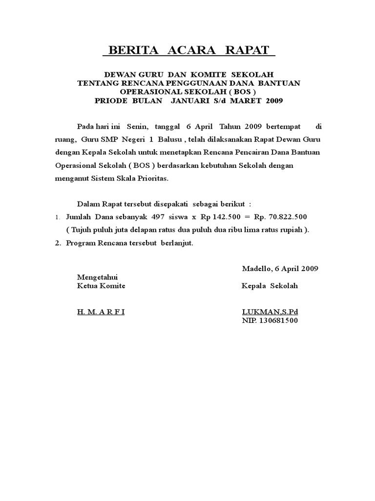 Berita Acara Dana Bos | PDF