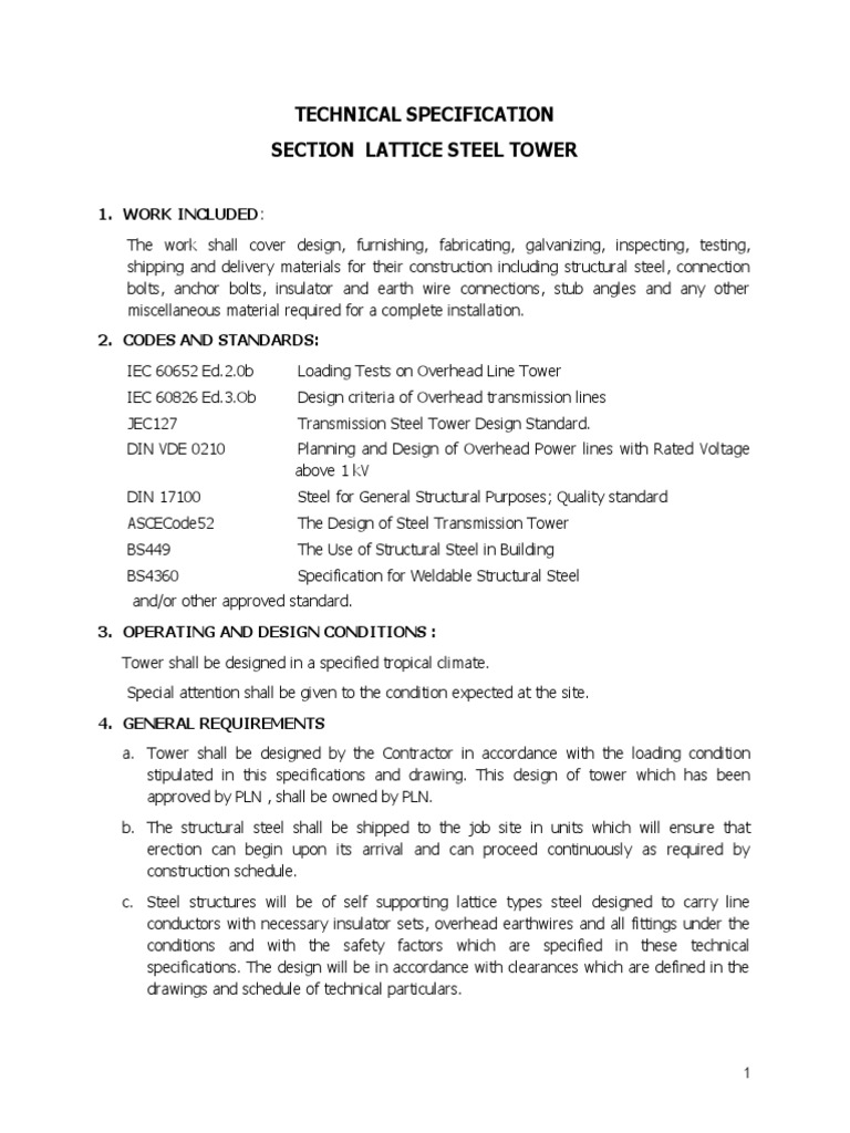 Spesifikasi Teknis Lattice Tower | PDF | Screw | Galvanization