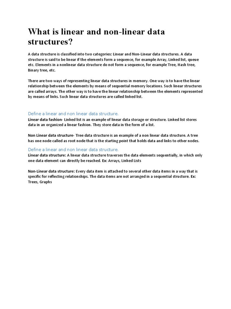 What Is Linear And Non Linear Data Structures