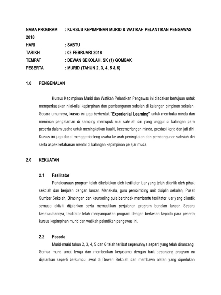 1 Laporan Kem Kepimpinan Pengawas | PDF