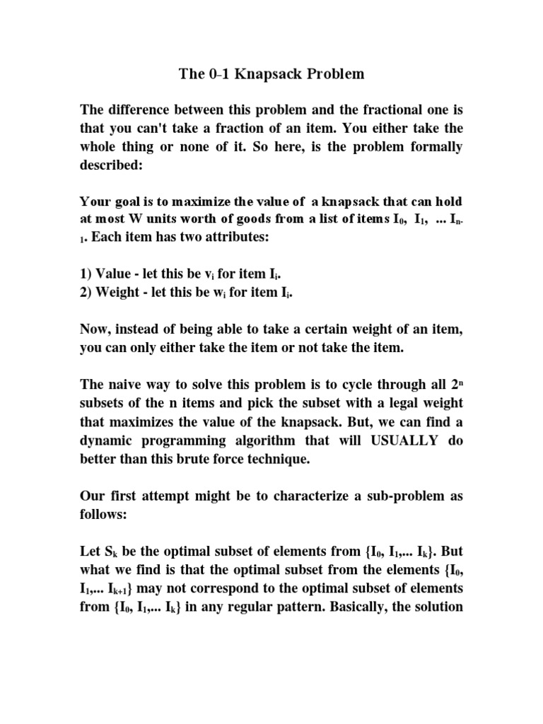 Dyn Prog Knapsack | PDF | Mathematical Optimization | Computational Science