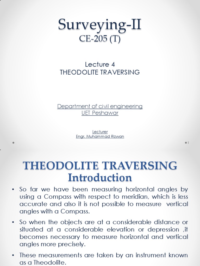 Lecture 4 - Theodolite Survey | PDF | Surveying | Angle