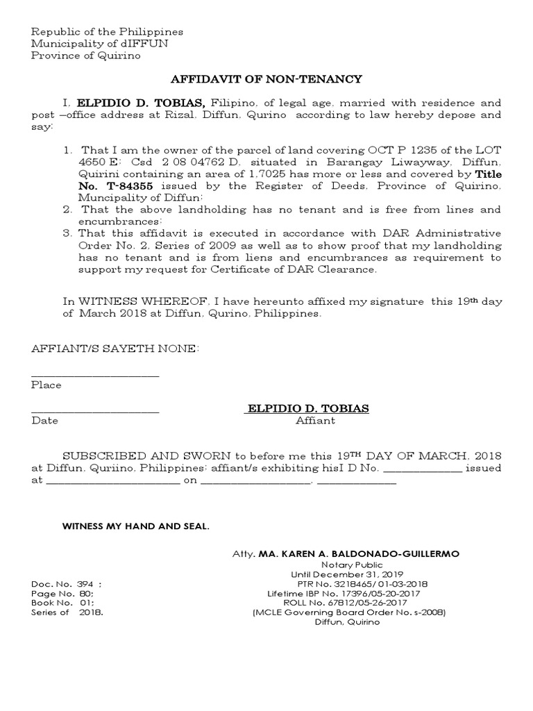 Affidavit of Non Tenancy | PDF