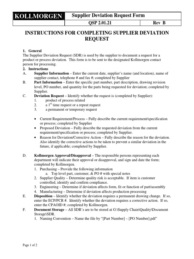 Supplier Deviataion Request Form RevB | PDF | Specification (Technical ...