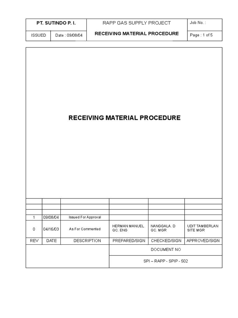 Receiving Material Procedure Cover | PDF