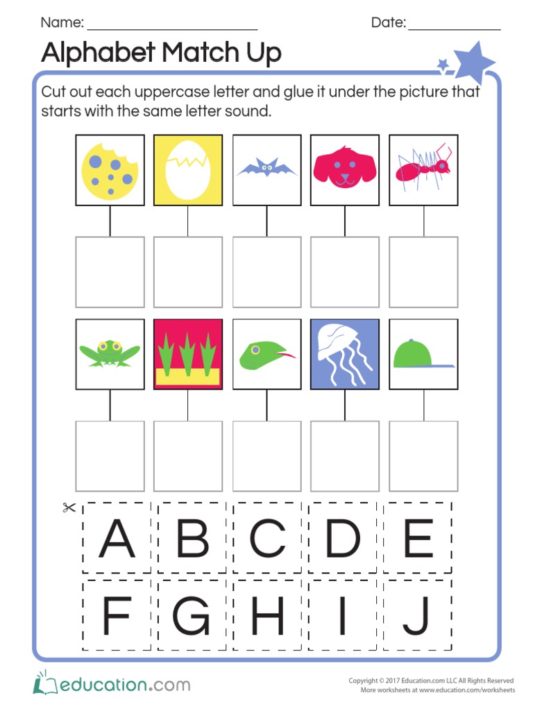 Alphabet Match Up: A C B DE Fghij | PDF