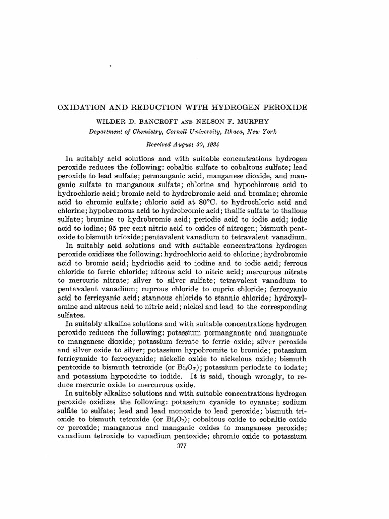 Oxidation Reduction Hydrogen Peroxide H2o2 Redox | PDF | Hydrogen ...