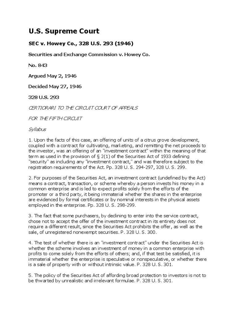 SEC V Howey | PDF | Government | Justice