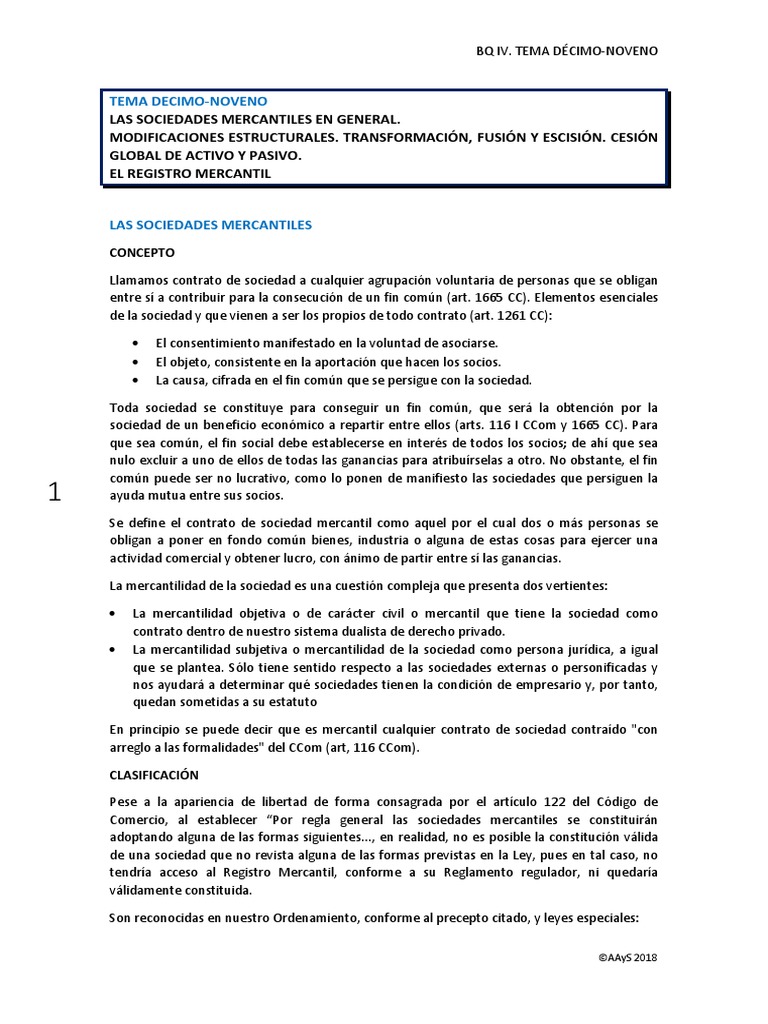 Tema Decimo Noveno | PDF | Sociedad de responsabilidad limitada | Sociedad General