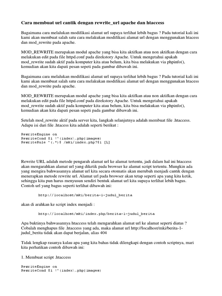 Cara Membuat Url Cantik Dengan Rewrite | PDF