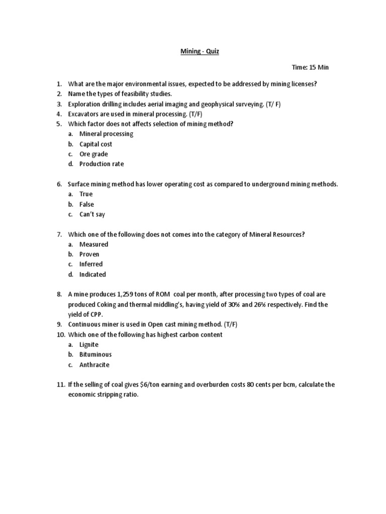 Mining - Quiz | PDF