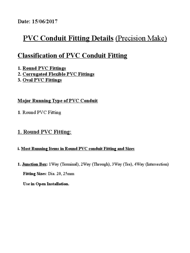PVC Conduit Fitting Details (Precision Make) | PDF