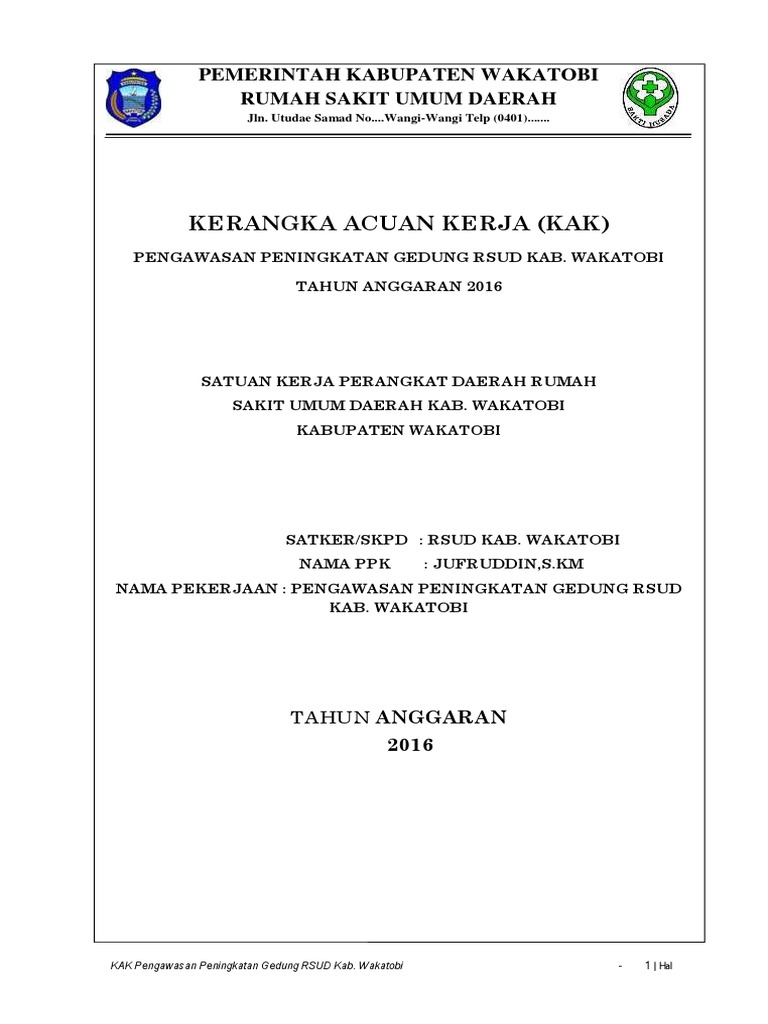 Kak Pengawasan Peningkatan Gedung Rsud Kab. Wakatobi | PDF