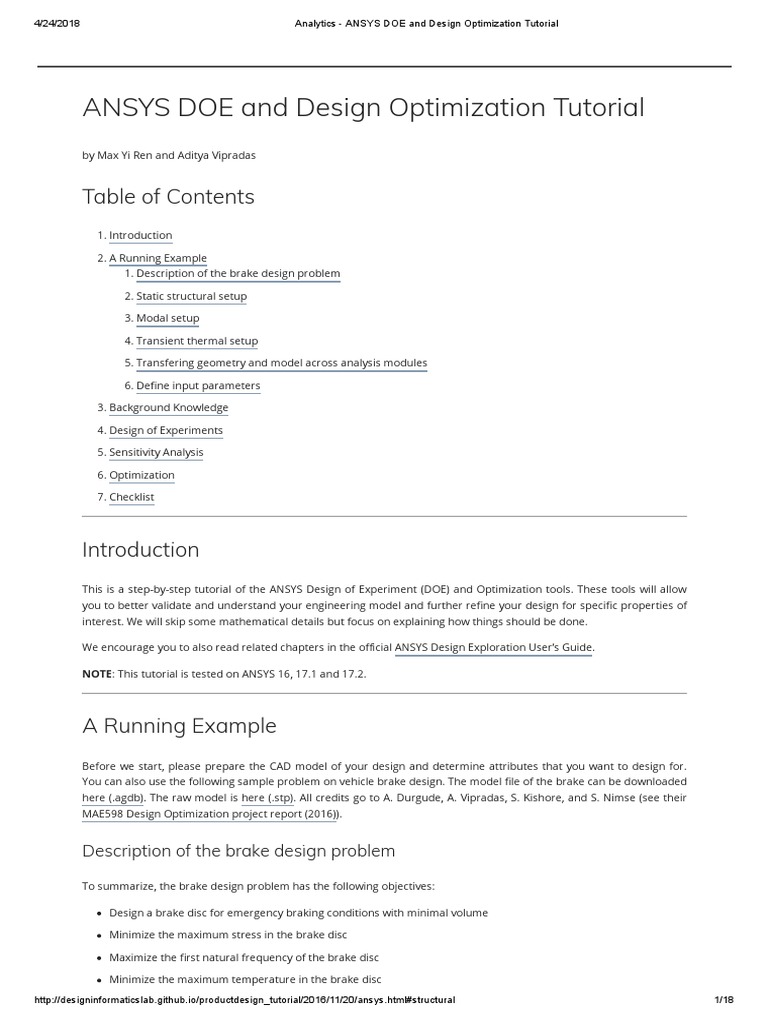 Analytics - ANSYS DOE and Design Optimization Tutorial | Download Free PDF | Mathematical ...