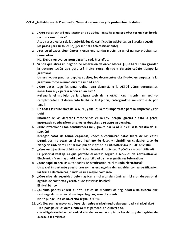 ACTIVIDADES Tema 6 - GTJ - Evaluacion 20 Febrero | PDF | Archivo de computadora | Información