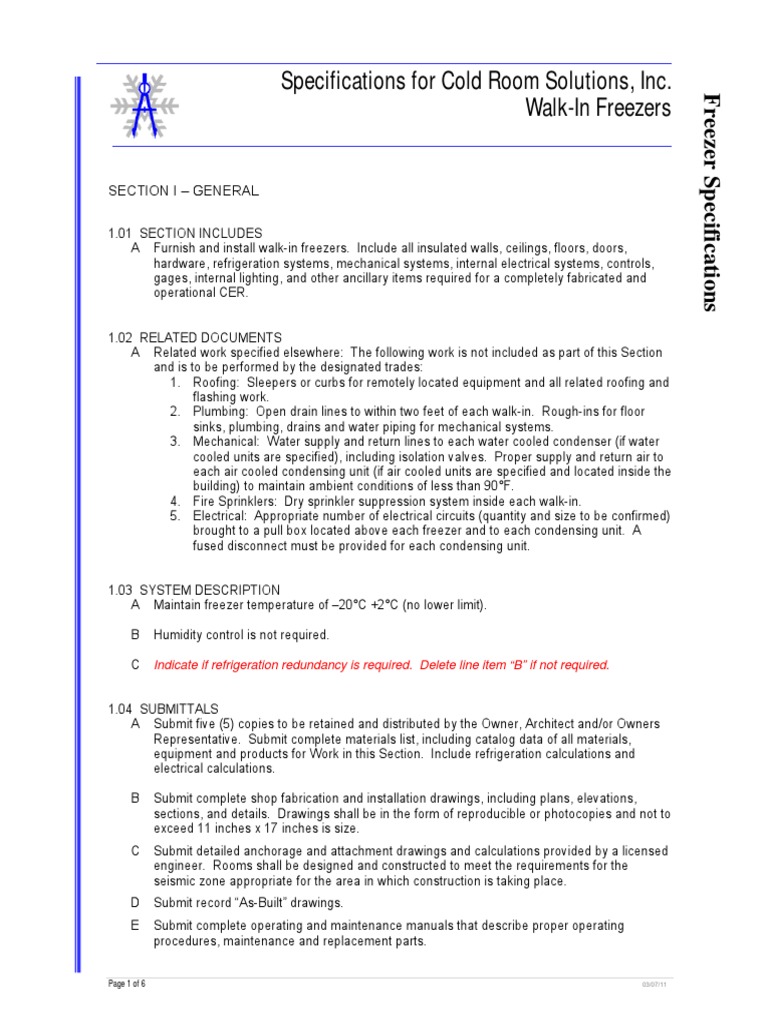 Cold Room Specs - Freezers - New Kedia Jig | PDF | Refrigerator ...