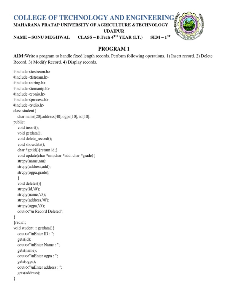College of Technology and Engineering: Program 1 | PDF | Software Development | C++