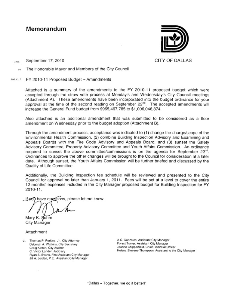 Budget Amendments Memo | Traffic | Business