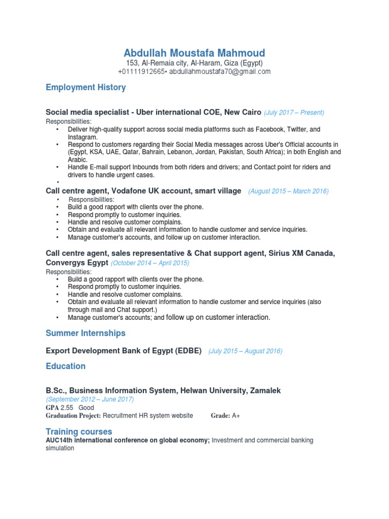 Abdullah Moustafa Mahmoud: Employment History | PDF