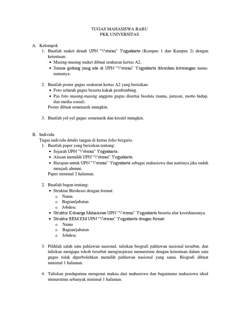 Tugas Maba PKK Universitas 2017 | PDF