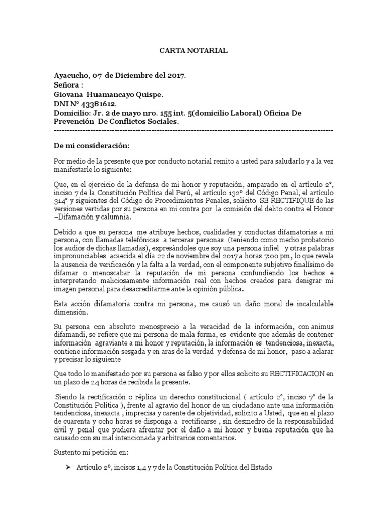 Carta Notaria Dani | PDF | Derecho penal | Justicia