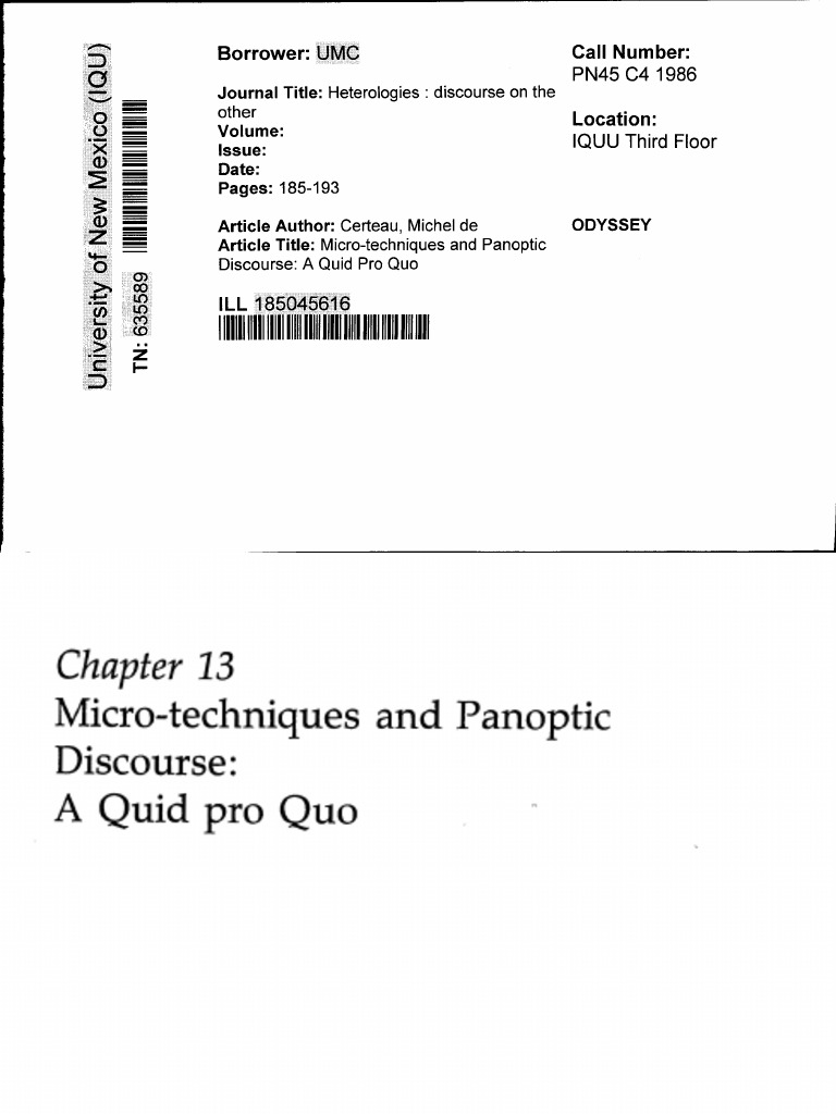De Certeau Micro-Techniques and Panoptic Power | PDF
