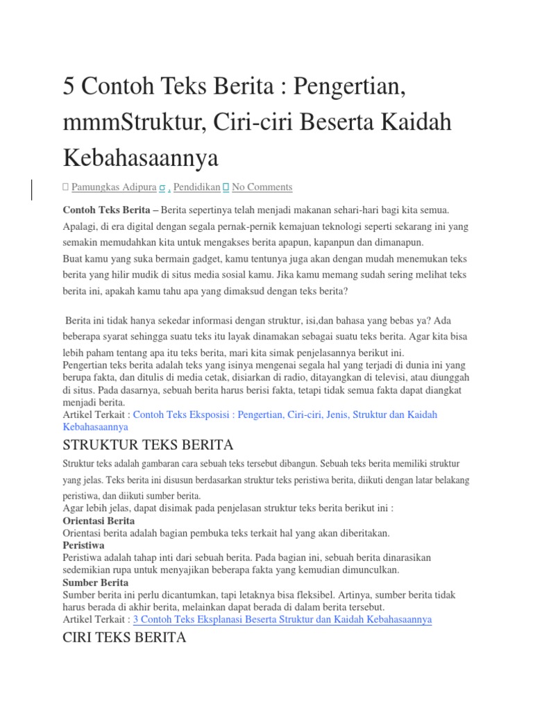 Contoh Teks Berita dan Strukturnya | PDF