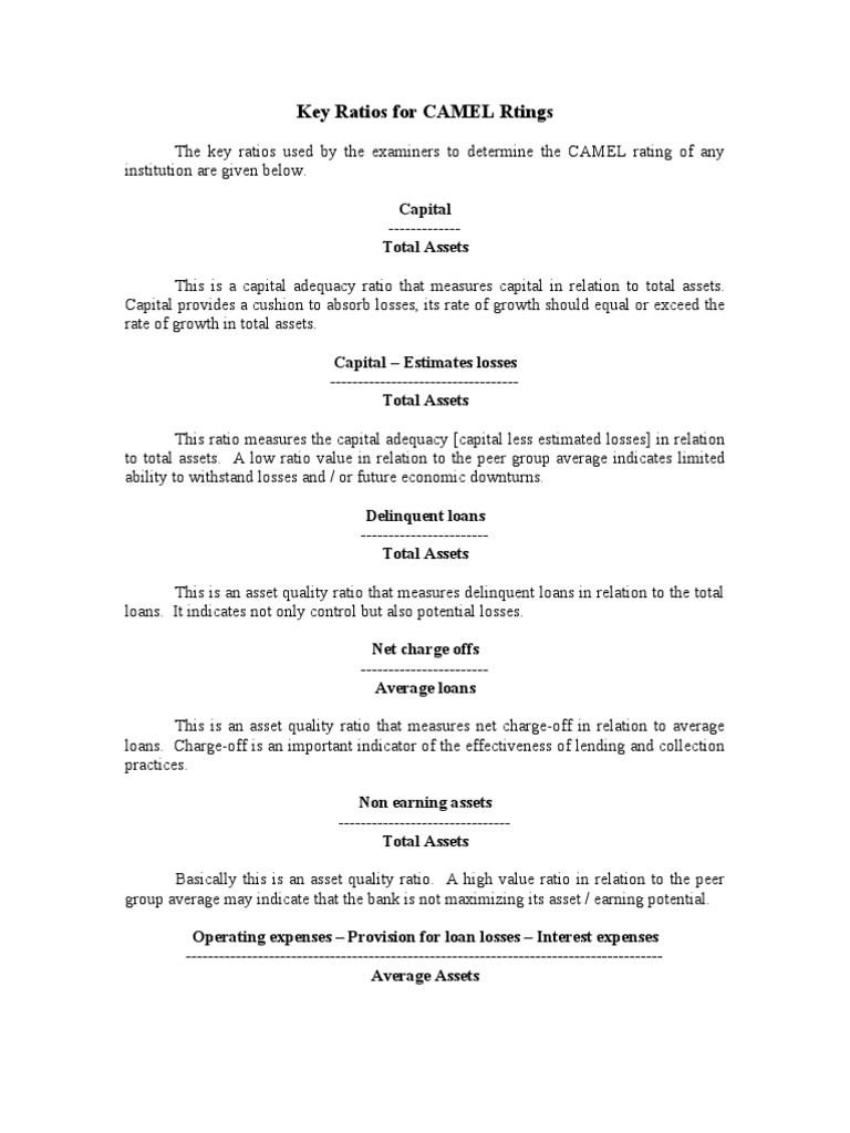 Key Ratios for CAMEL Ratings Analysis | PDF | Macroeconomics | Banking