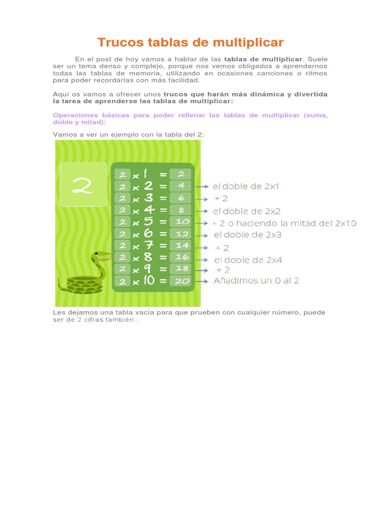 Trucos Tablas de Multiplicar | PDF