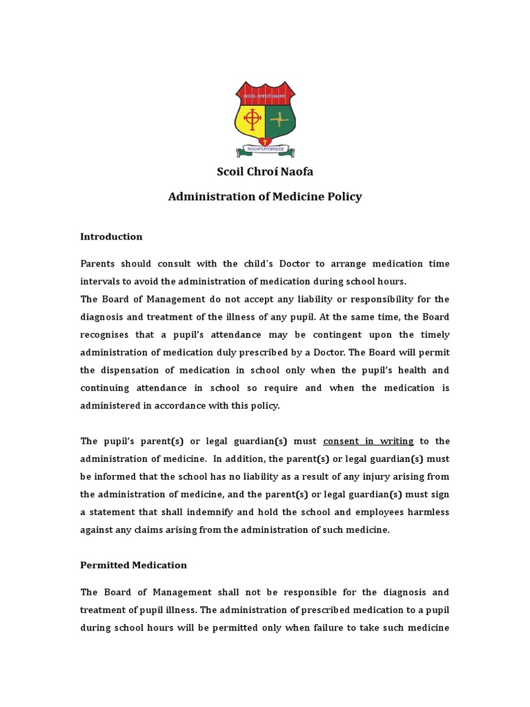 Administration of Medicine Policy 2017 Opening | PDF | Indemnity ...