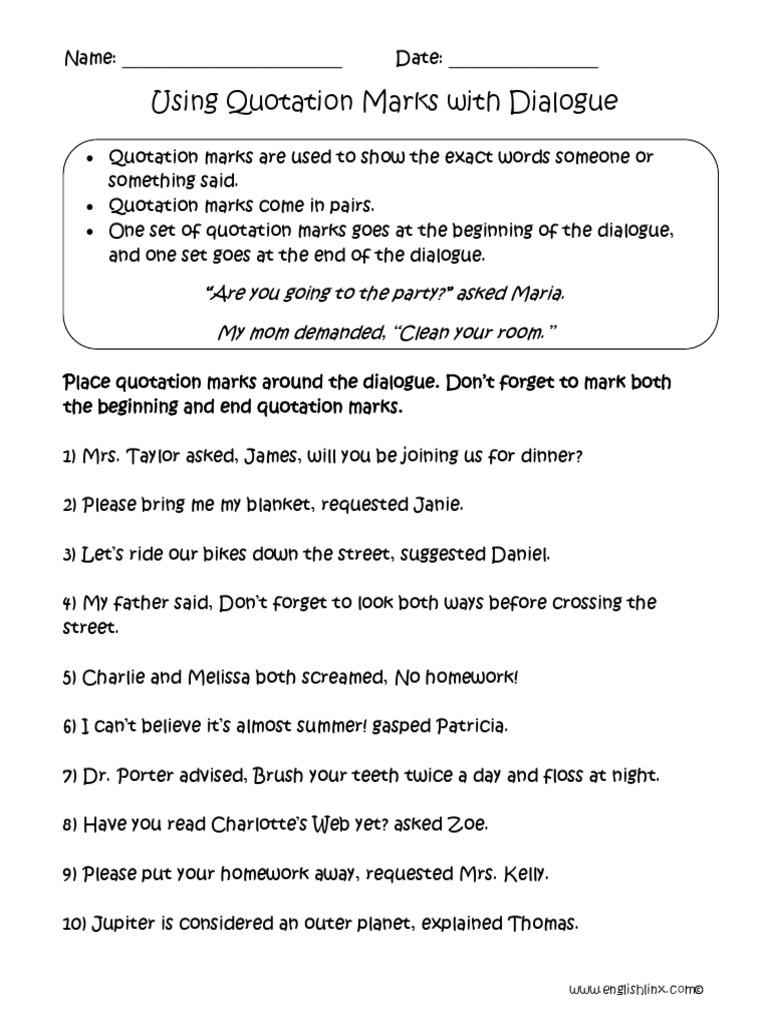 Quotation Marks in Dialogue Practice | PDF | Leisure | Nature