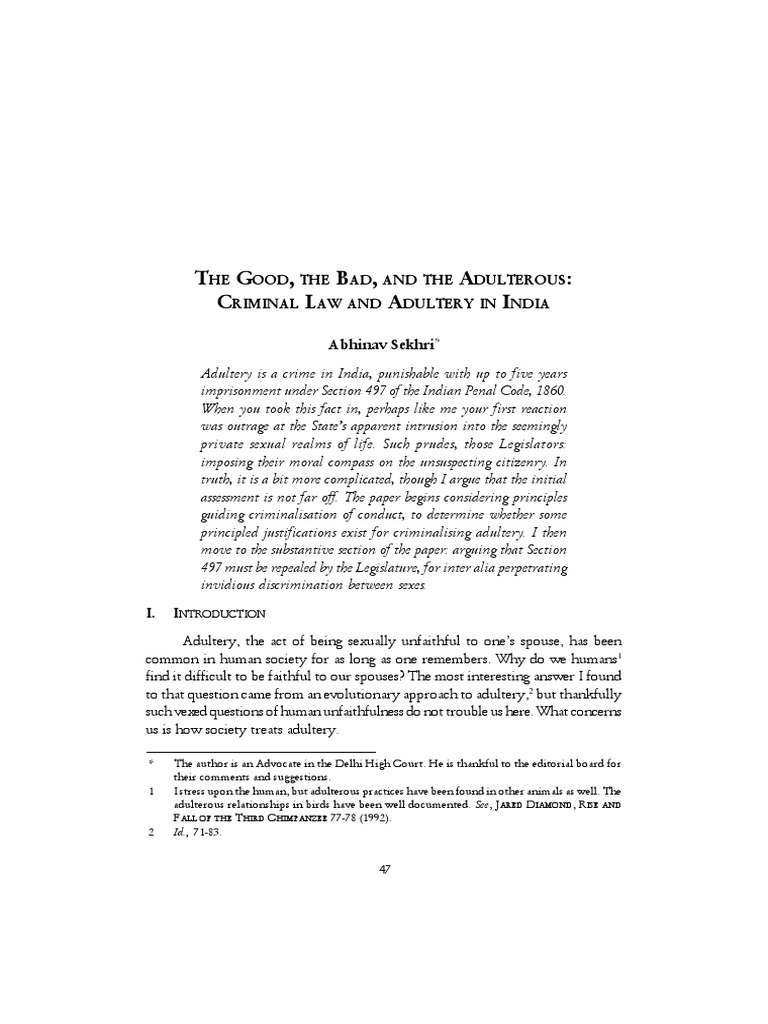 Criminalizing Adultery: Examining the Justifications and Implications ...