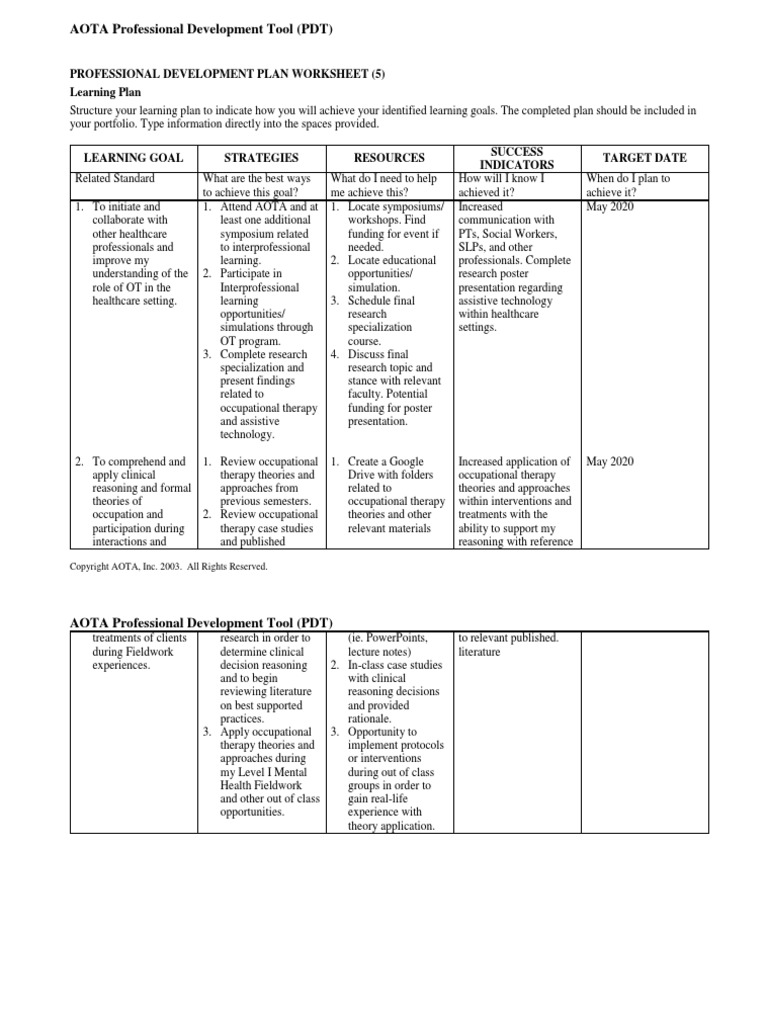 Aghababa Professionaldevelopmentplan | PDF | Occupational Therapy ...