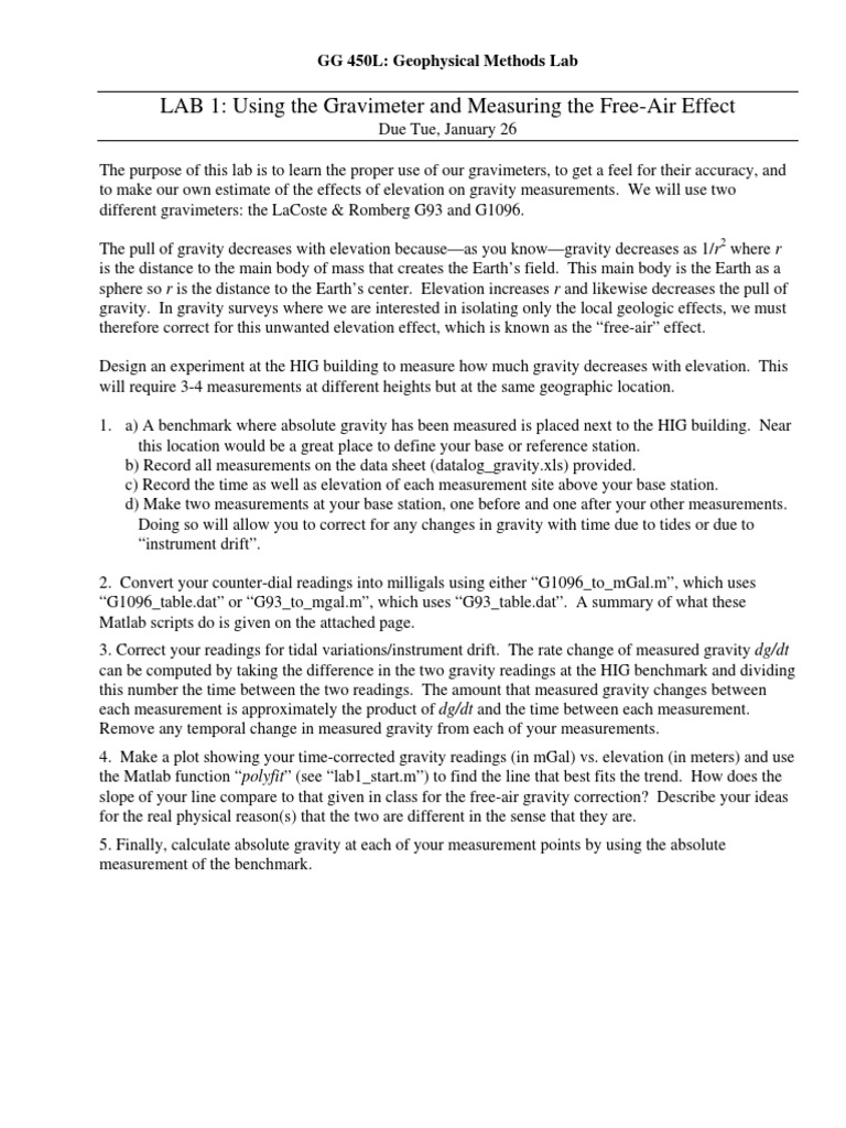 LAB 1: Using The Gravimeter and Measuring The Free-Air Effect | PDF ...