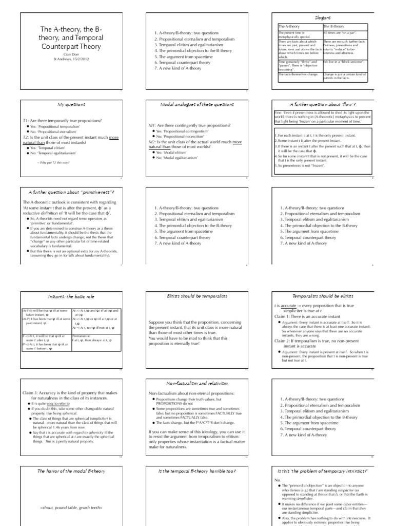 The A-Theory, The B-Theory, and Temporal Counterpart Theory | PDF ...