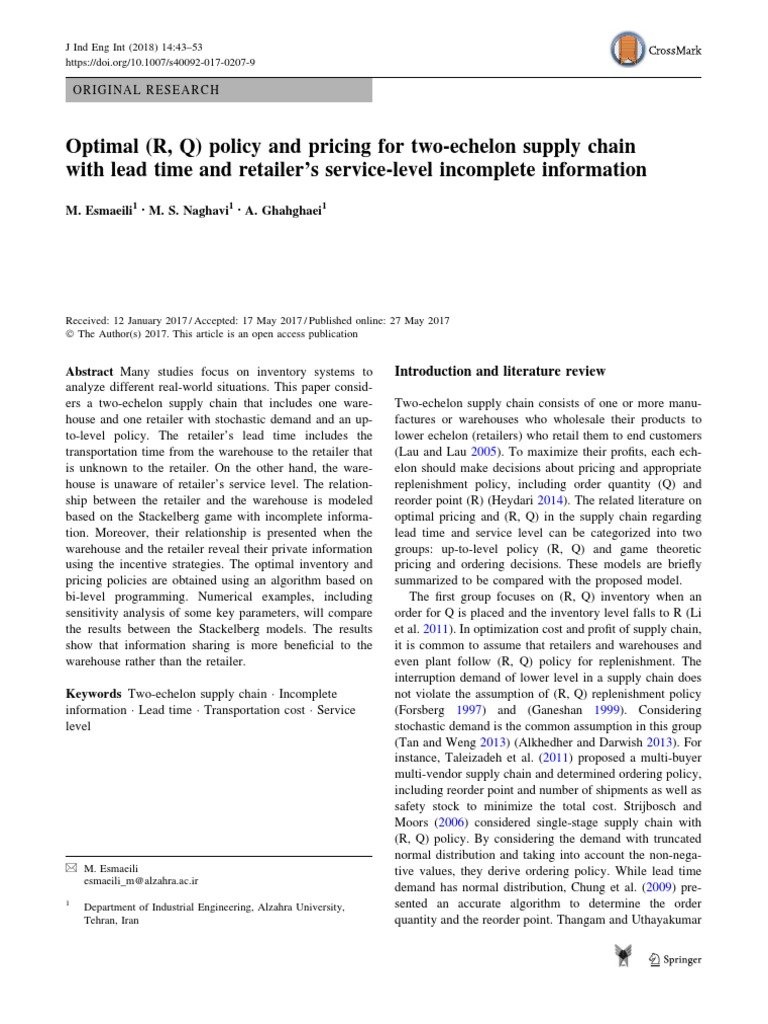Optimal (R, Q) Policy and Pricing For Two-Echelon Supply Chain With ...