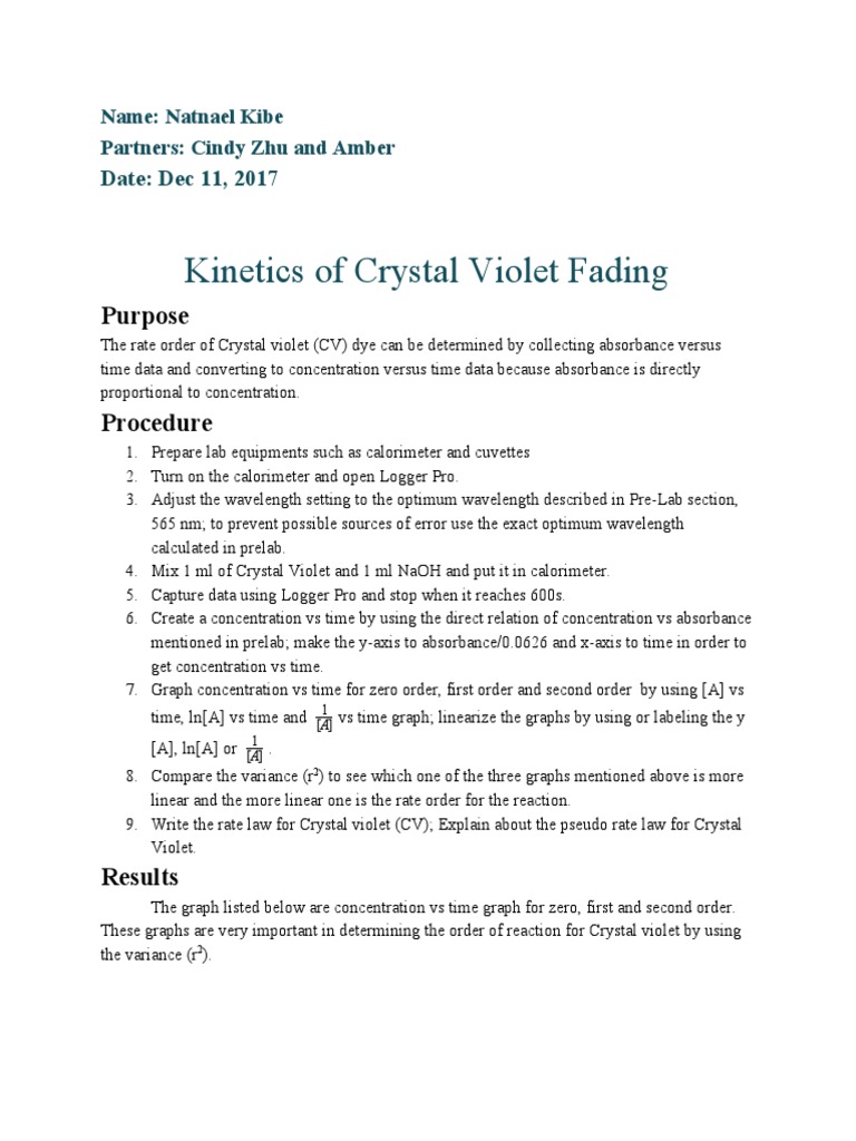Kinetics Lab | PDF | Unit Processes | Chemistry
