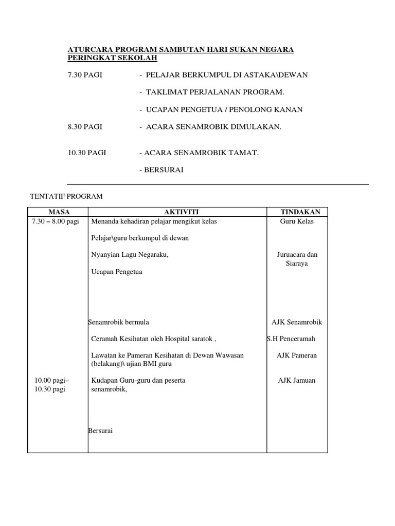 Aturcara Program Sambutan Hari Sukan Negara | PDF
