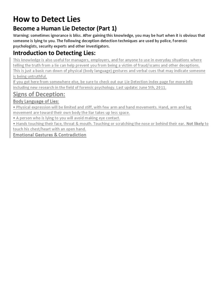 How To Detect Lies | PDF | Lie | Cognitive Science