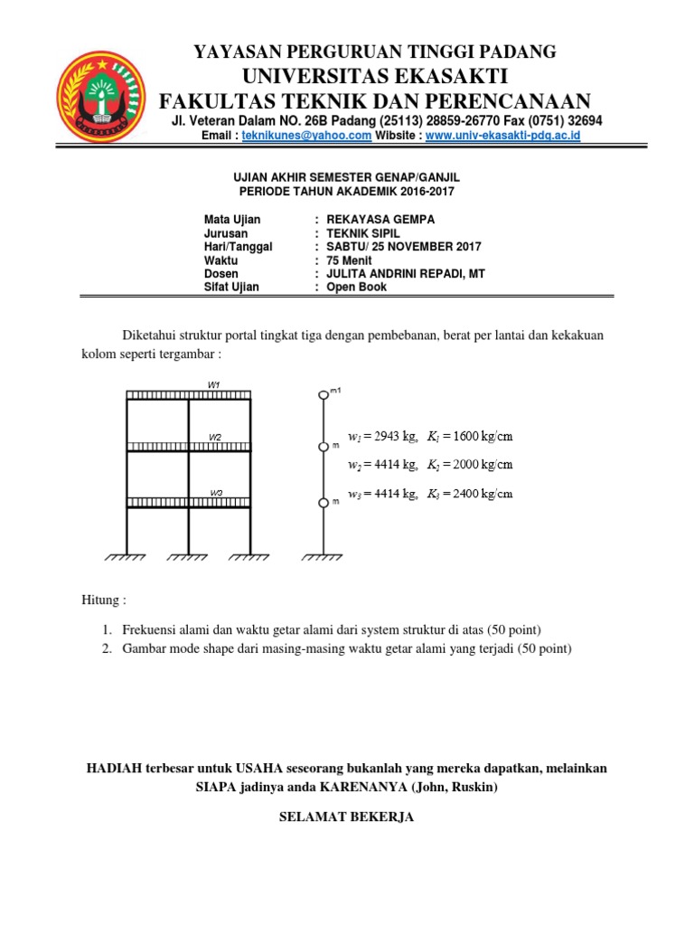 Ujian Tengah Semester Rekayasa Gempa 1 | PDF