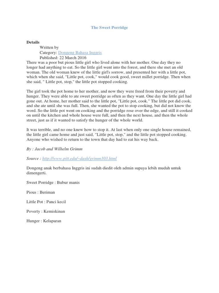 The Sweet Porridge | PDF