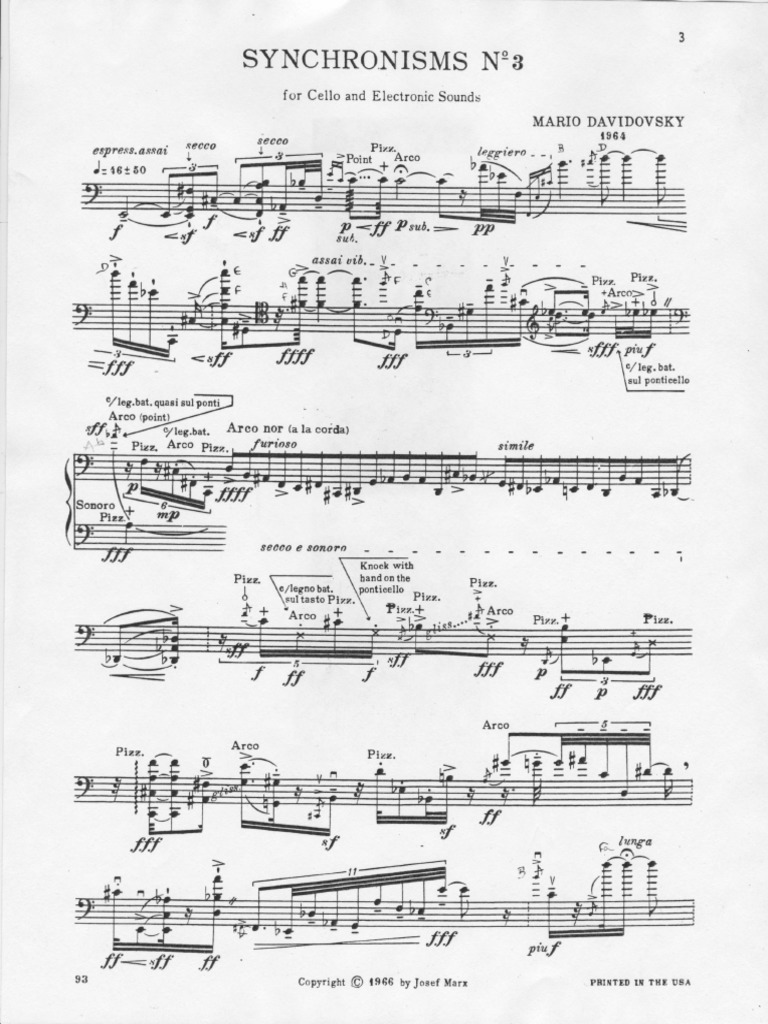 Davidovsky - Synchronisms No. 3 (1964) (VC - Elec) | PDF