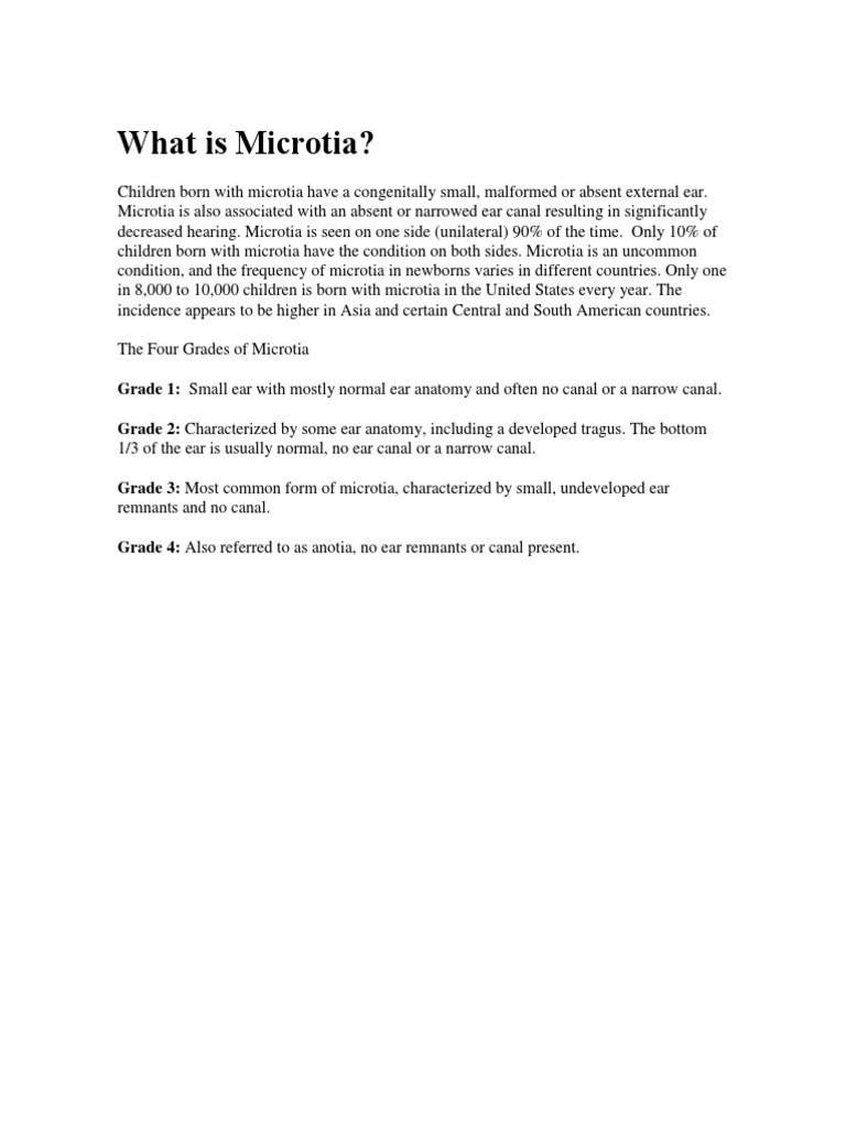 Understanding Microtia: Types & Impact | PDF