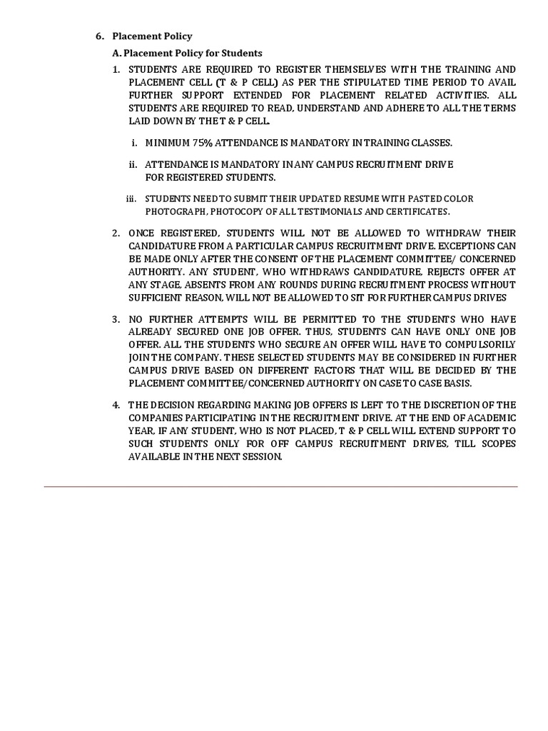 Placement Policy A. Placement Policy For Students | PDF | Nature