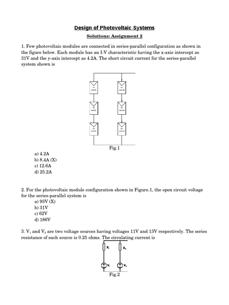 Design of Photovoltaic Systems Assignment Solutions | PDF | Series And ...