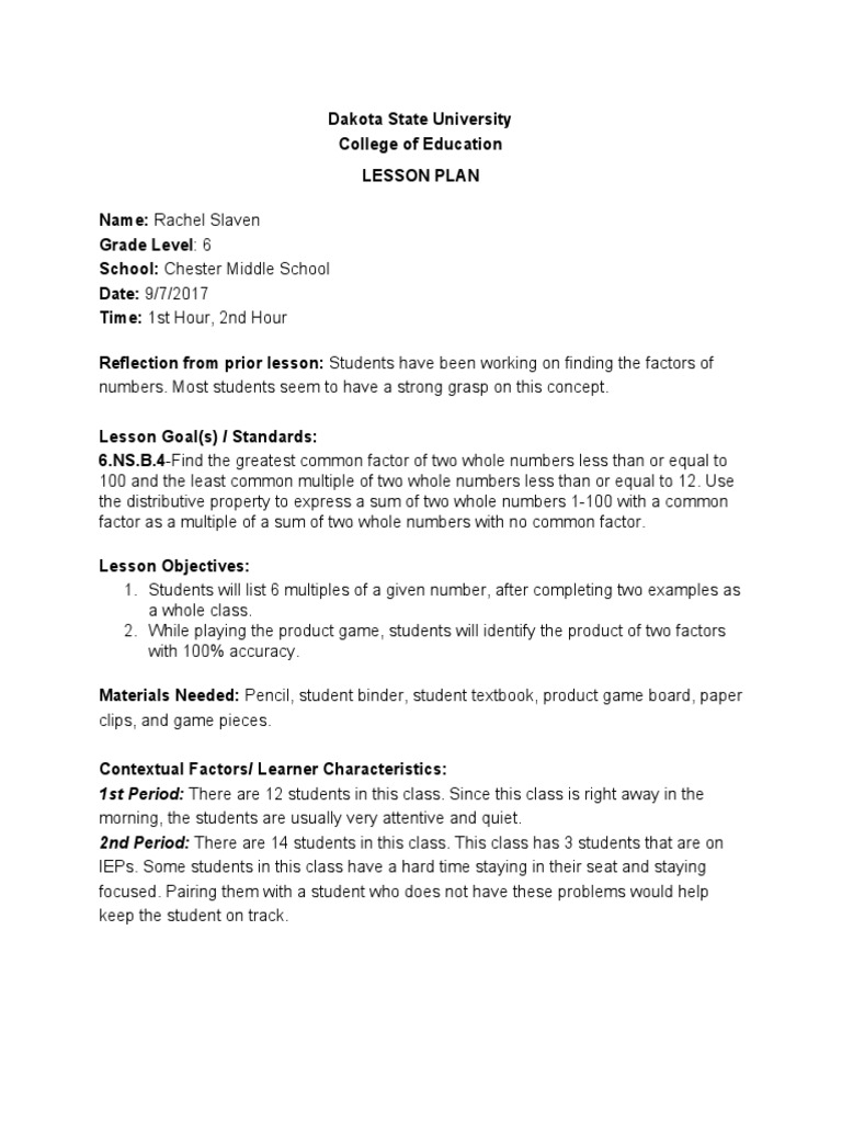 Lesson Plan 1-1 | PDF | Individualized Education Program | Lesson Plan