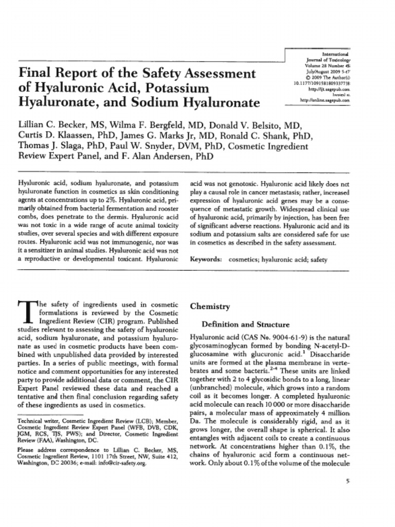 Safety of HA | PDF | Cosmetics | Polymers