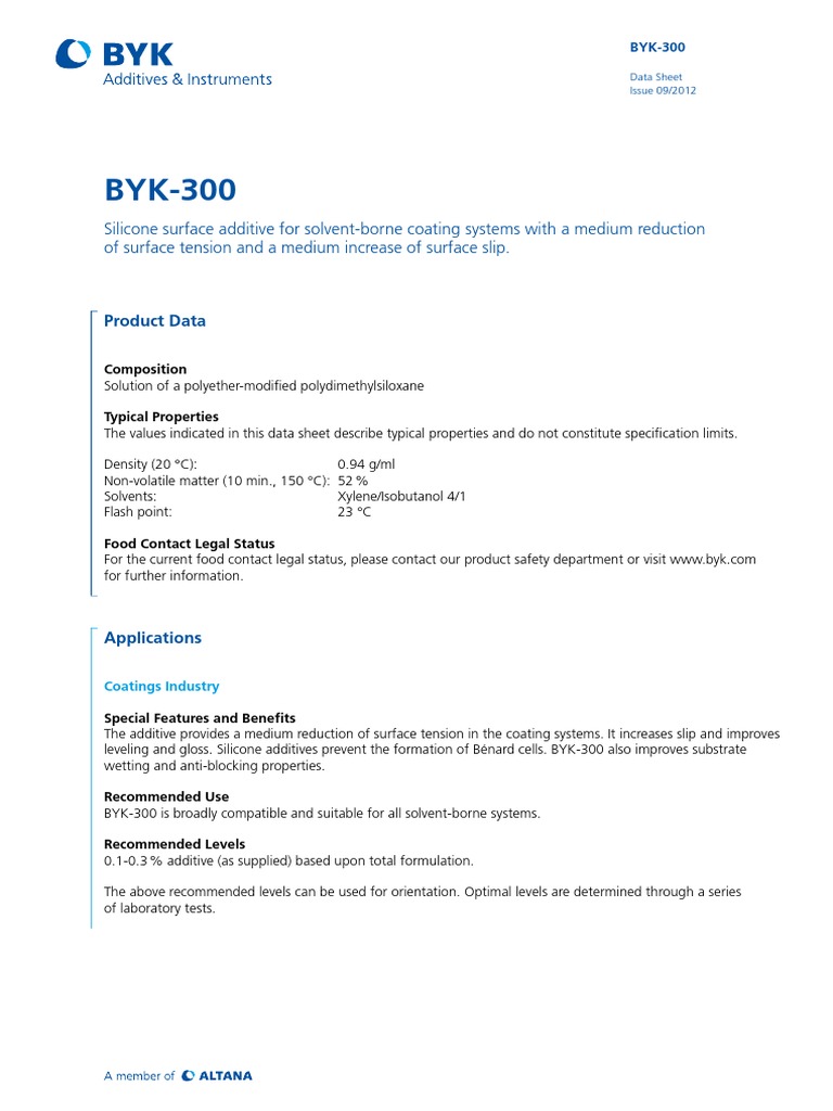 TDS Byk-300 En-1 | Download Free PDF | Silicone | Materials